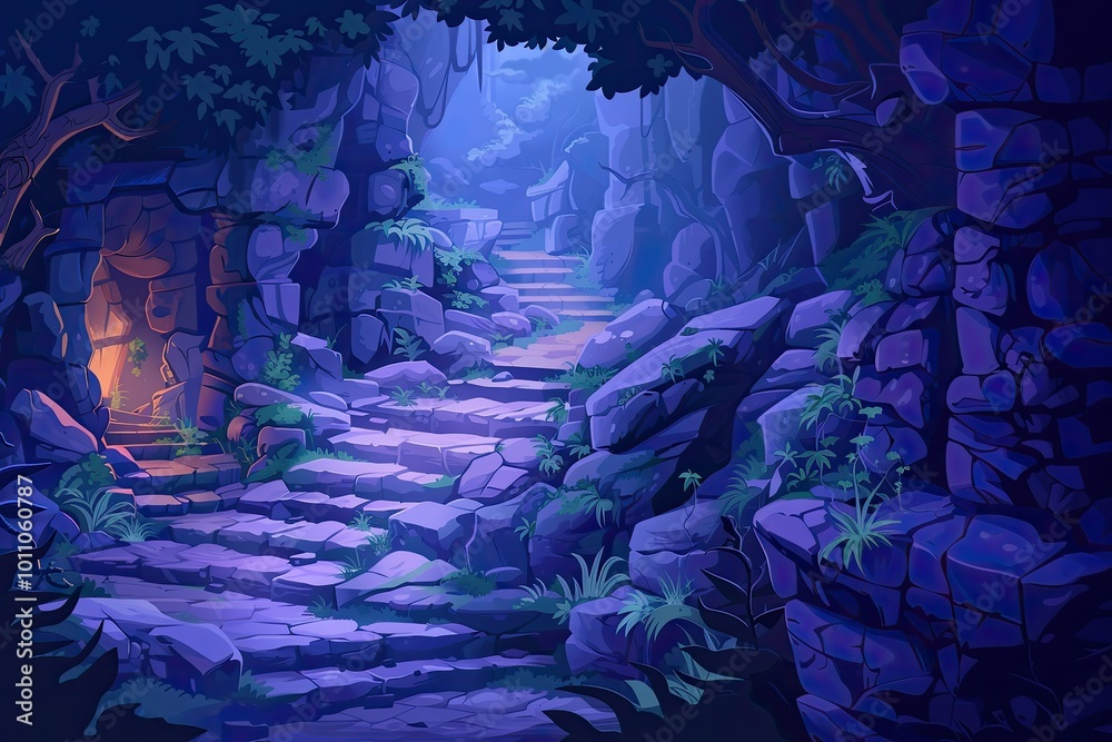 Game level background with platforms and abandoned building. Vector ...