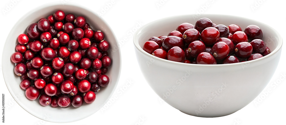 Top View and Side View of Fresh Whole Cranberries in White Ceramic ...