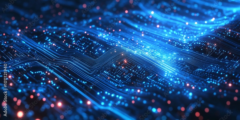 quantum computer technologies concept with futuristic blue circuit ...