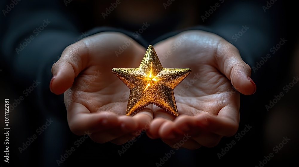 a team leader holding gold star in hands symbolizing recognition ...