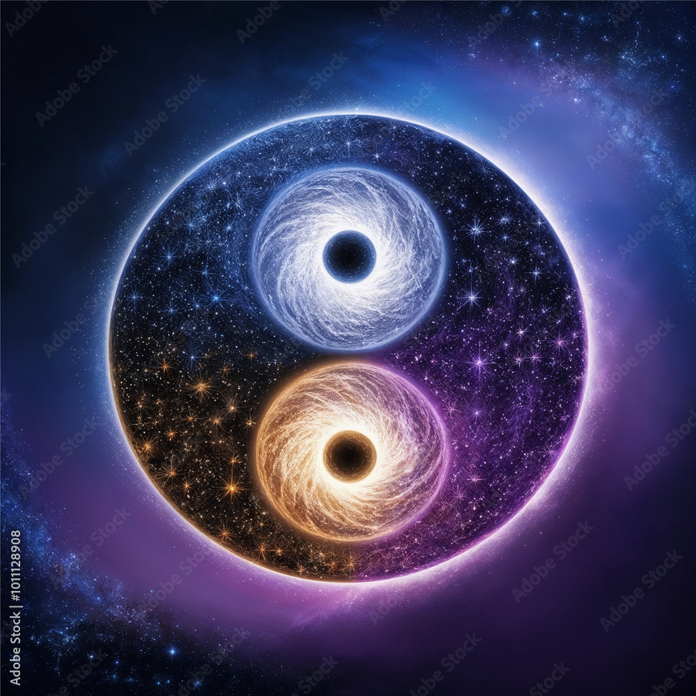 Cosmic representation of the yin and yang symbol, where each half is ...