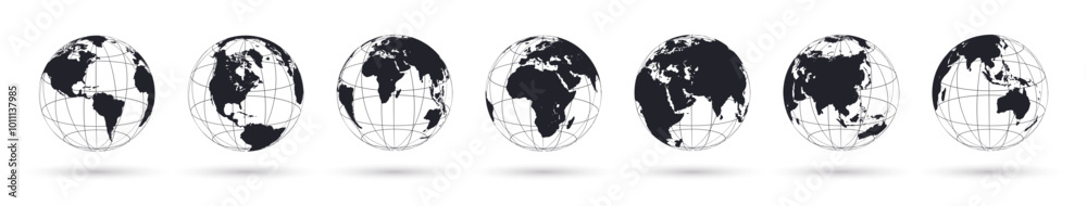 Earth globe icon set. World map in globe shape. Earth globes collection ...