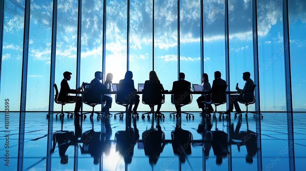 Formal business meeting in a conference room, where coworkers ...