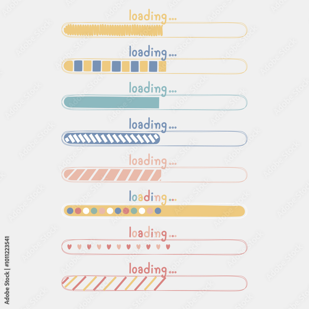 collection set of cute doodle hand draw loading bar counter battery ...