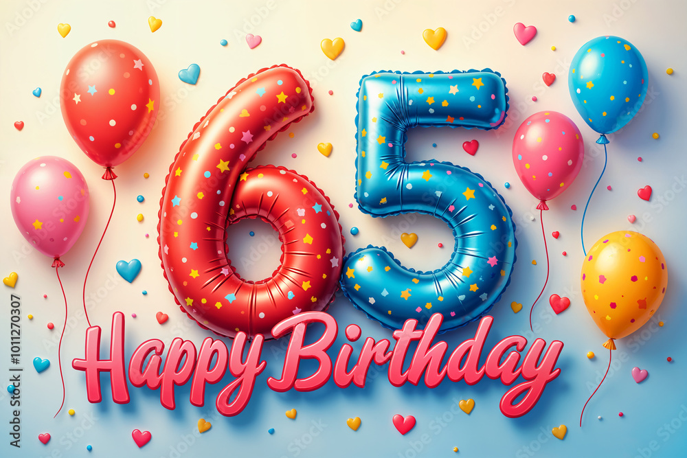 65th birthday card. Colorful birthday celebration with the number 65 ...
