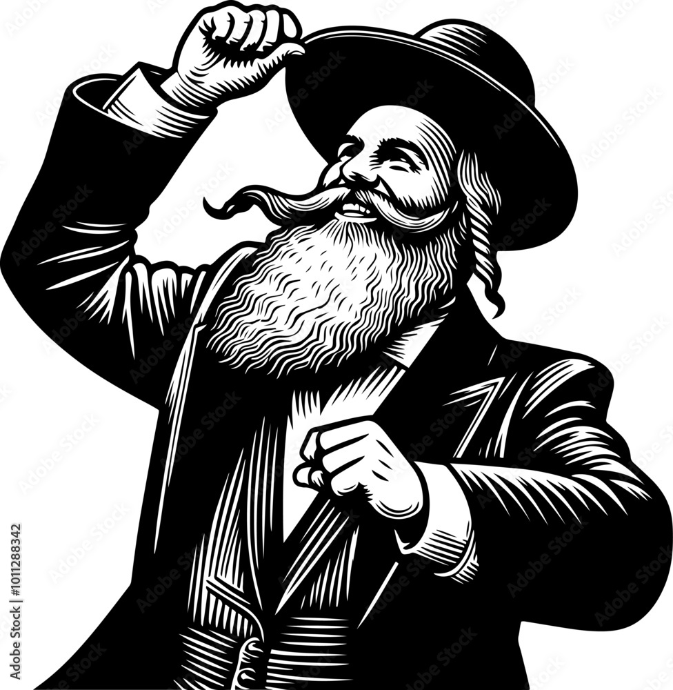 An Orthodox Jewish man with a beard is dancing happily. Wearing a ...