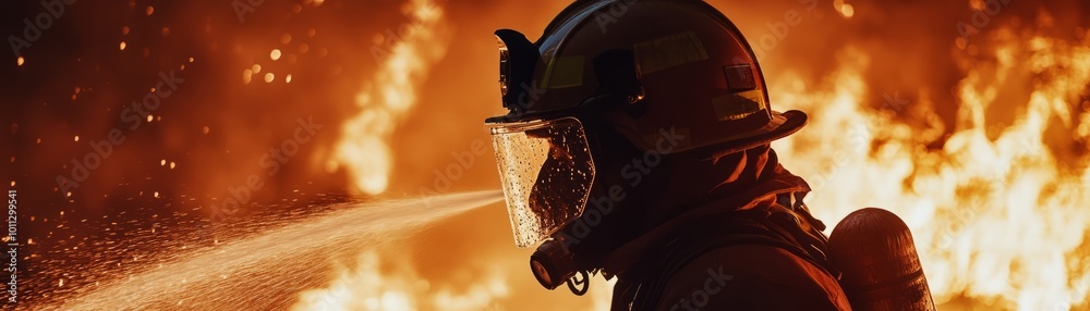 Intense firefighting scene with water dousing flames. Stock Photo ...
