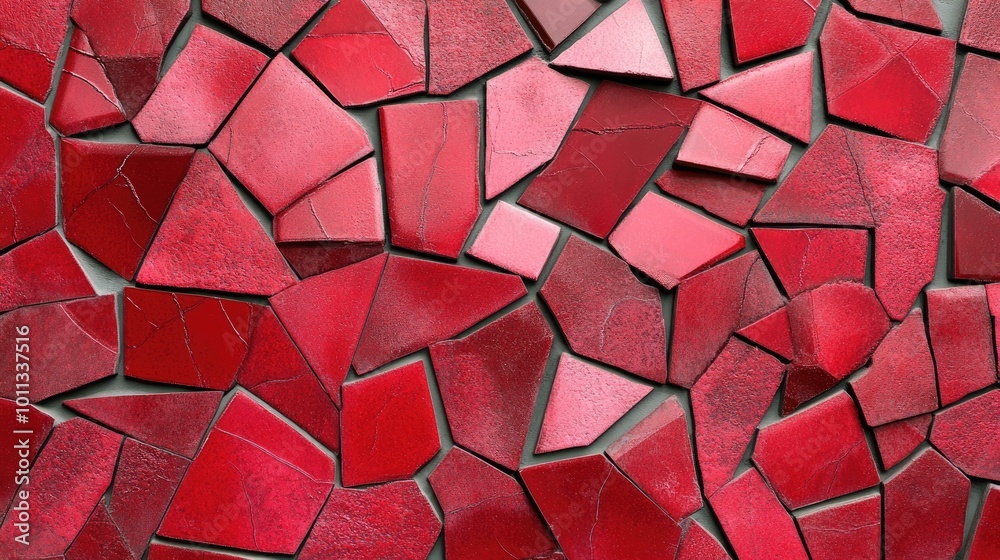 Abstract red ceramic mosaic tile texture featuring a concrete cement ...