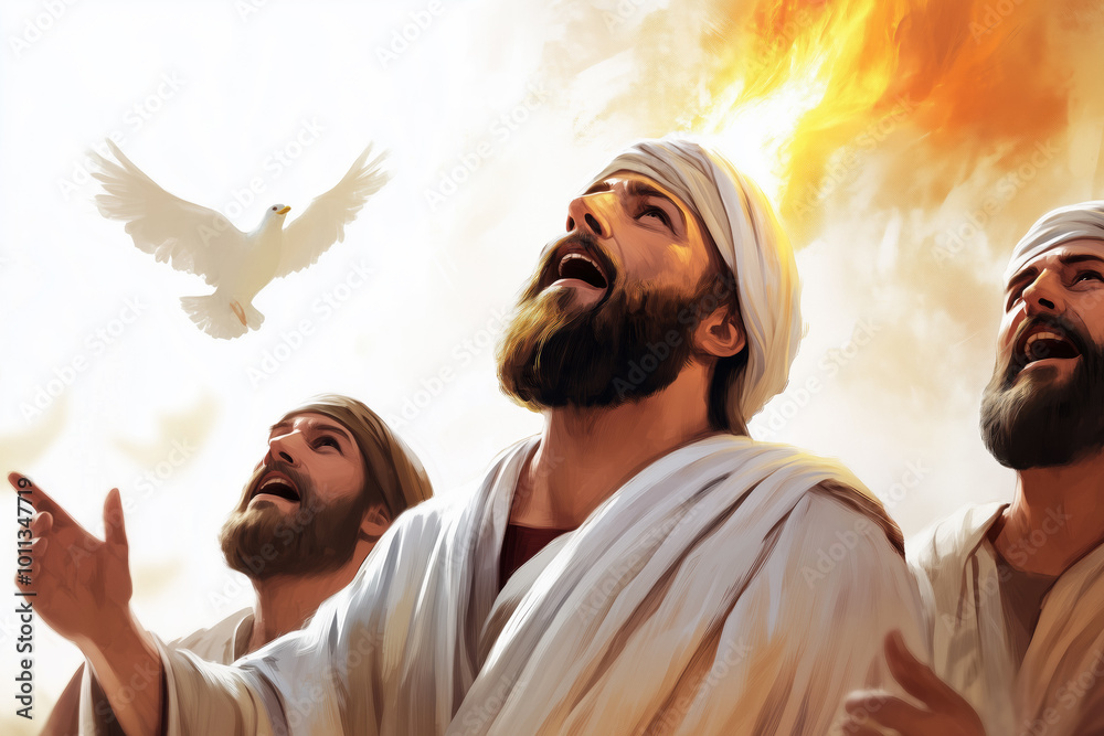 Illustration of Pentecost with disciples receiving the Holy Spirit ...