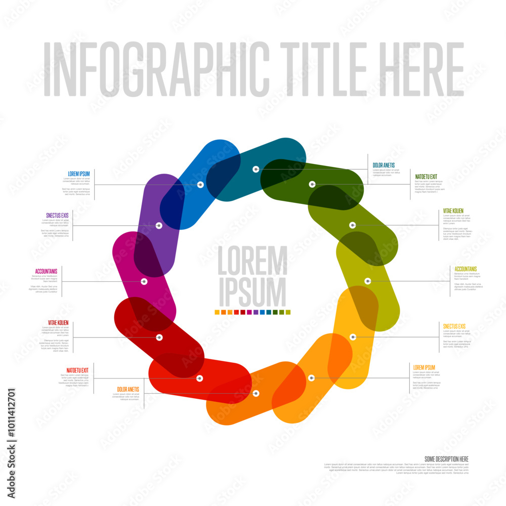 Full year circular timeline template with all months as rainbow color ...