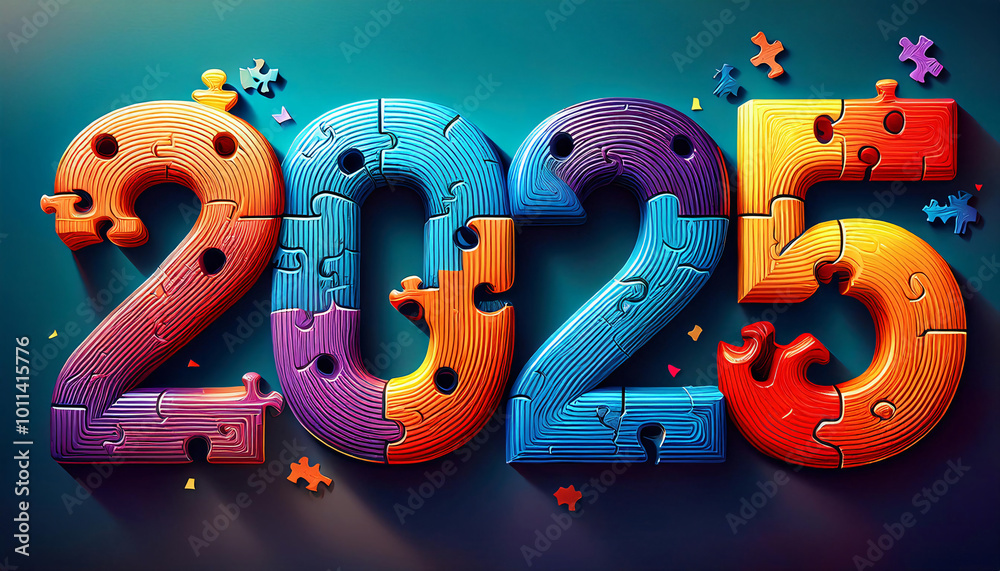 "2025" Formed by Puzzle Pieces Being Connected Stock Illustration ...