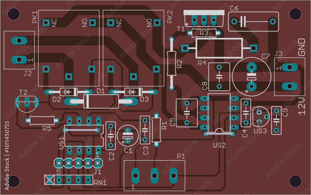 Vector printed circuit board of electronic device with components of ...