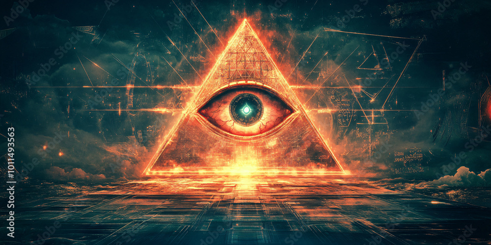 illuminati symbol. A glowing pyramid with a single eye inside, symbolic ...