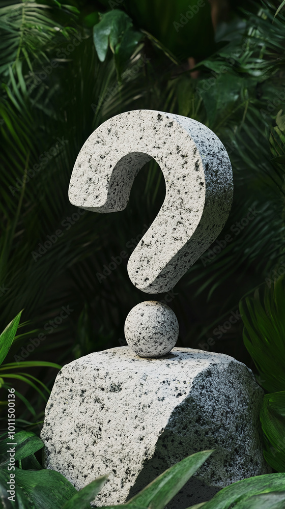 question mark shape made of natural stone in green area daylight ...