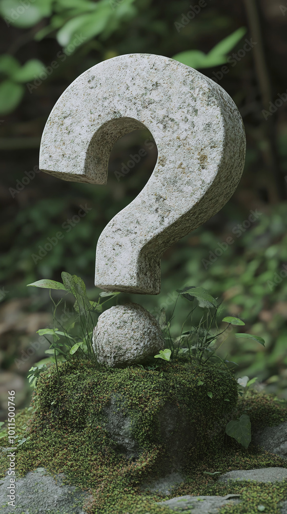 question mark shape made of natural stone in green area daylight ...
