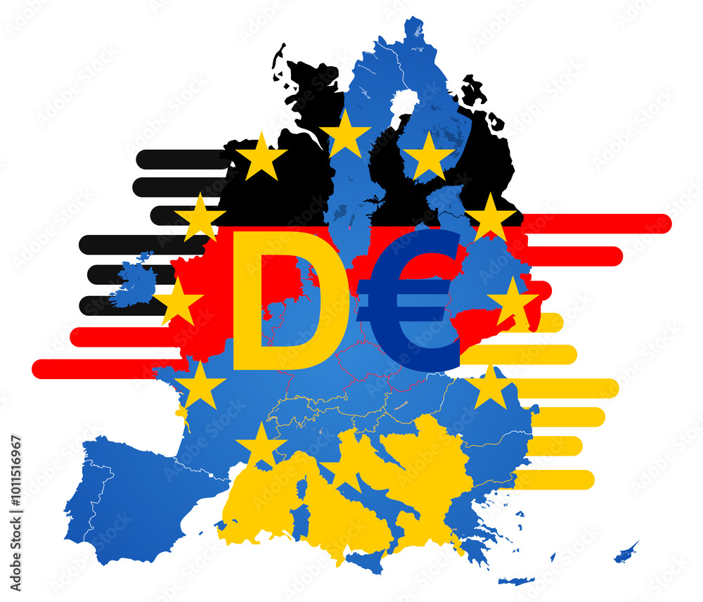 D € as D€ as Digital Euro, European Union and Germany map, maps ...
