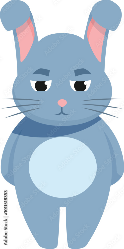 Blue cartoon rabbit looking sad with its ears drooping down and a ...