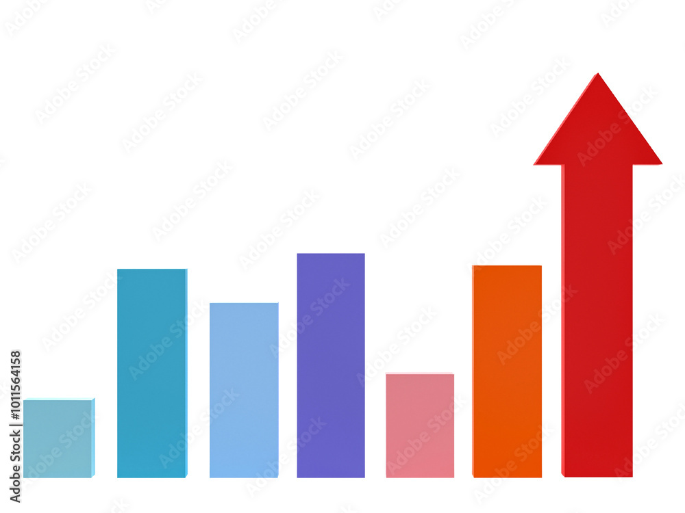 Growing graph bar diagram isolated on transparent background. 3D render ...