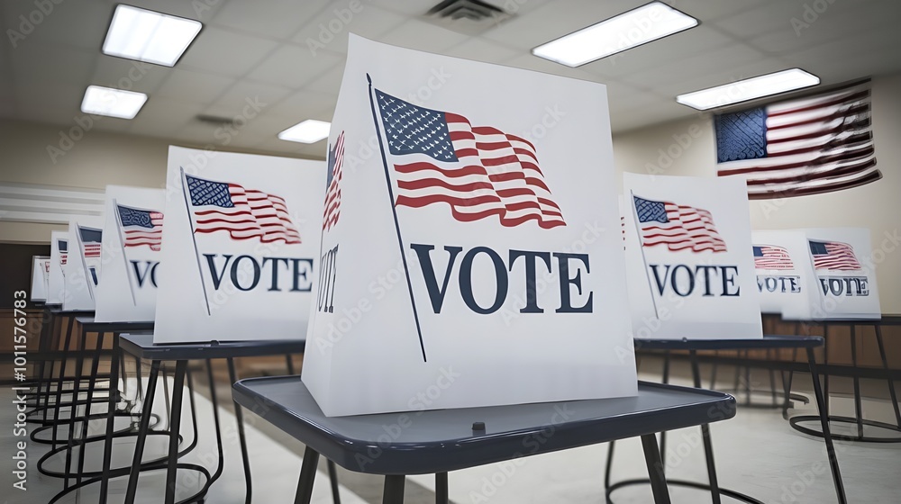 US election row of voting booths at polling stations during the ...