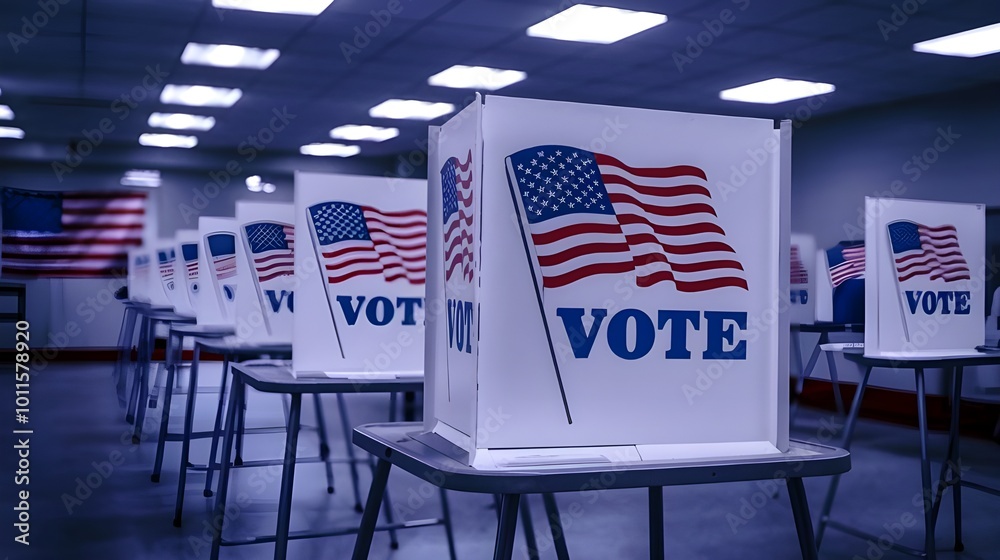 US election row of voting booths at polling stations during the ...
