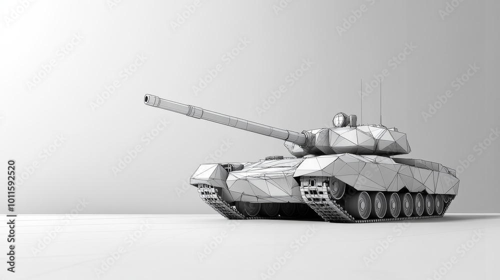 A modern German tank made of geometric shapes and lines, designed in a ...