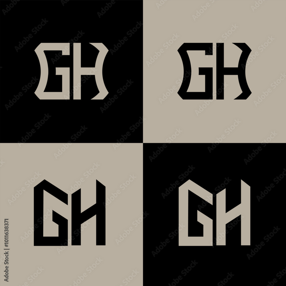 GH polygon, circle, hexagon, flat and simple letter logo set in one ...