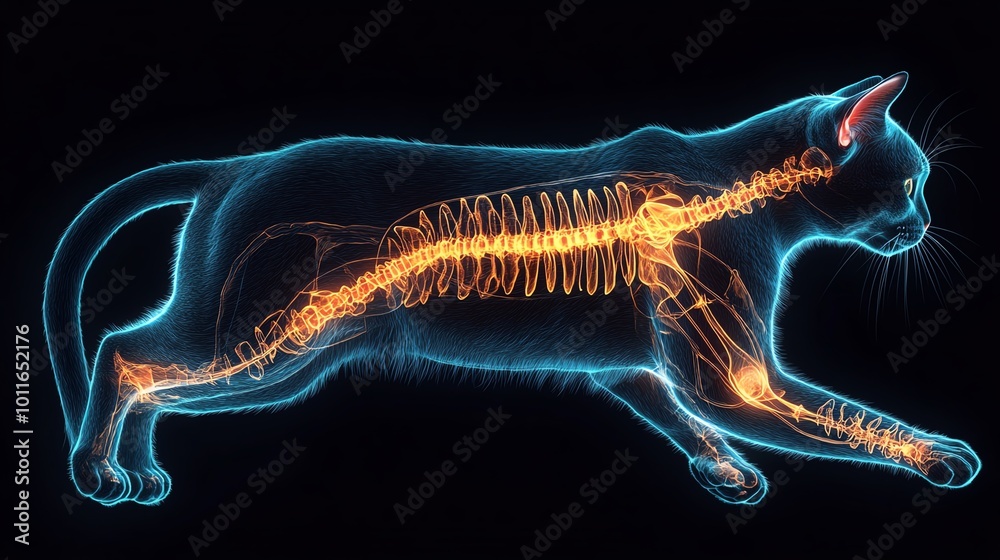 Detailed view of a cat s nervous system with glowing spinal cord ...