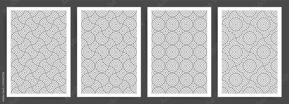 Concentric Circle and Wave Line Pattern Set. Seamless Black and White ...
