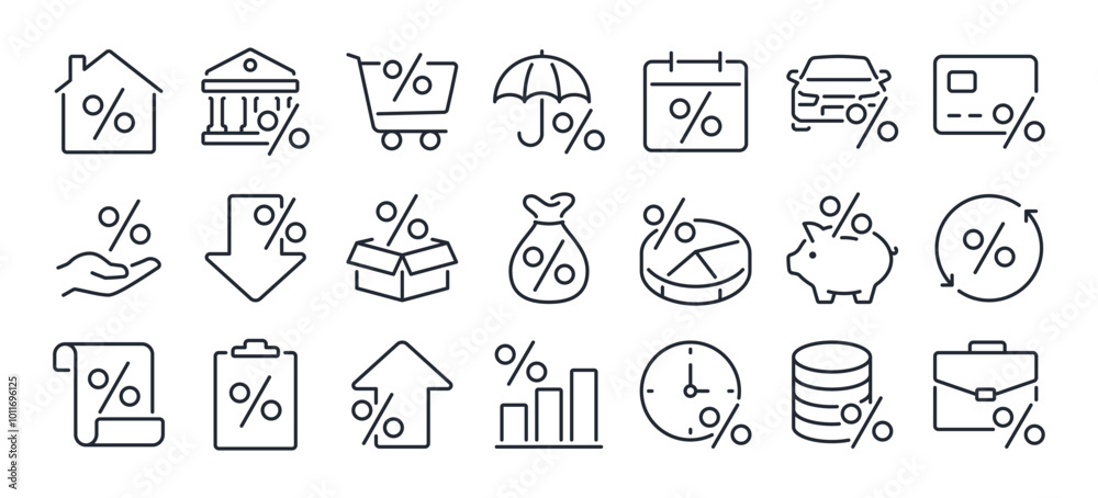 Loan interest rate editable stroke outline icon isolated on white ...
