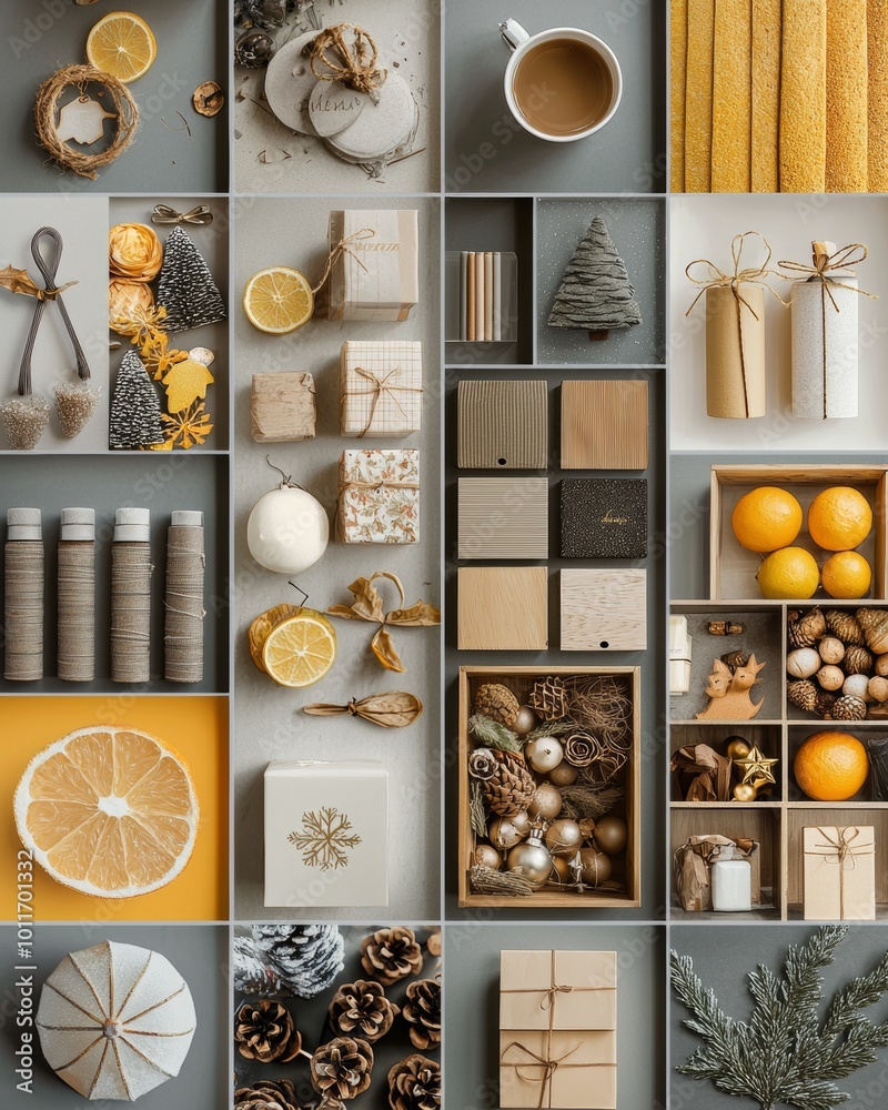 multi-panel mood board, split into multiple boxes, Xmas brand mockups ...