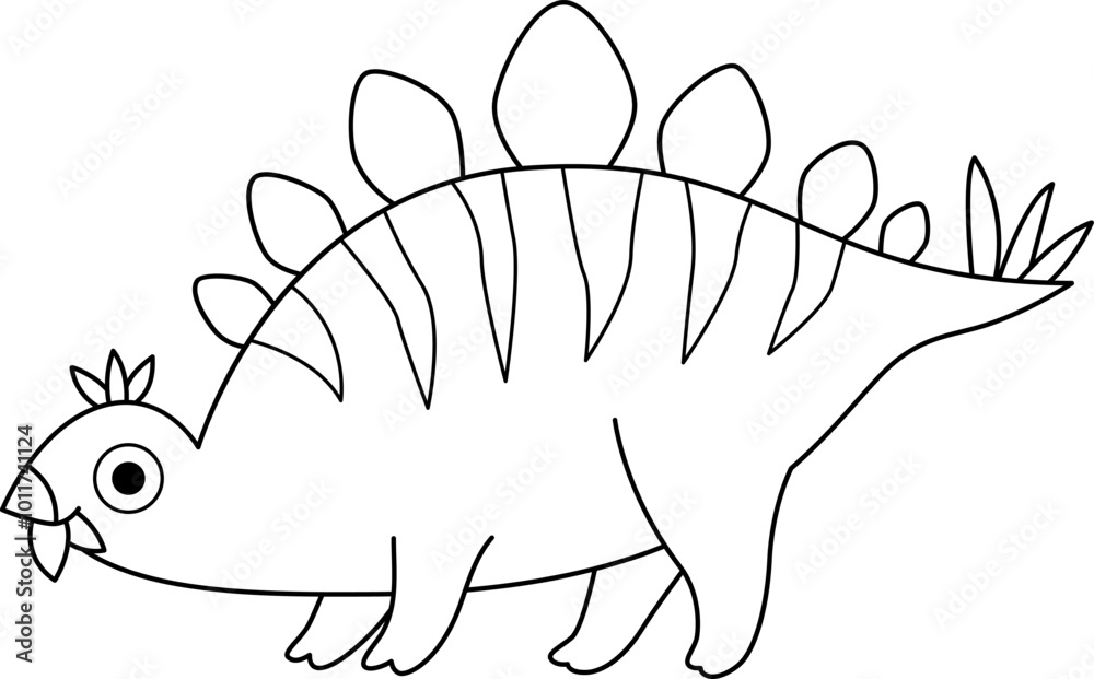 Vector black and white stegosaurus icon. Cute dinosaur line ...