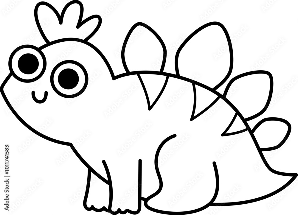 Vector black and white baby stegosaurus icon. Cute little dinosaur line ...