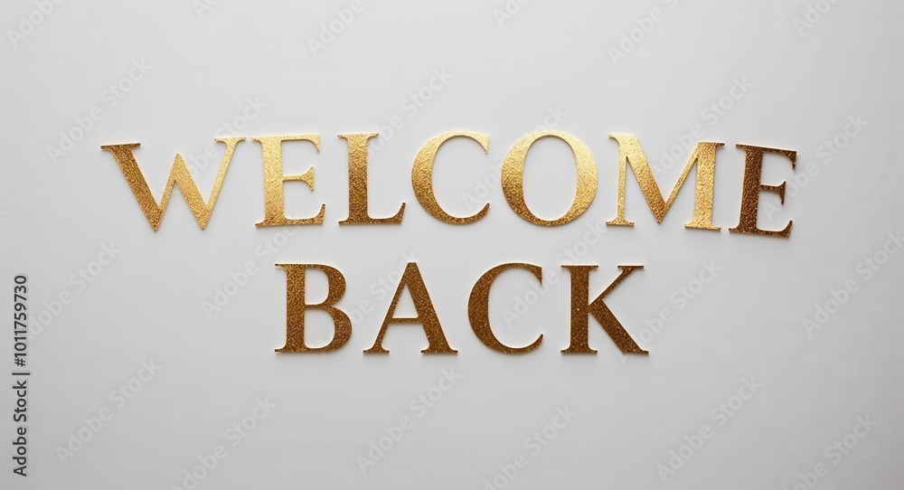 welcome back word lettering gold hue elegant concept on plain white ...