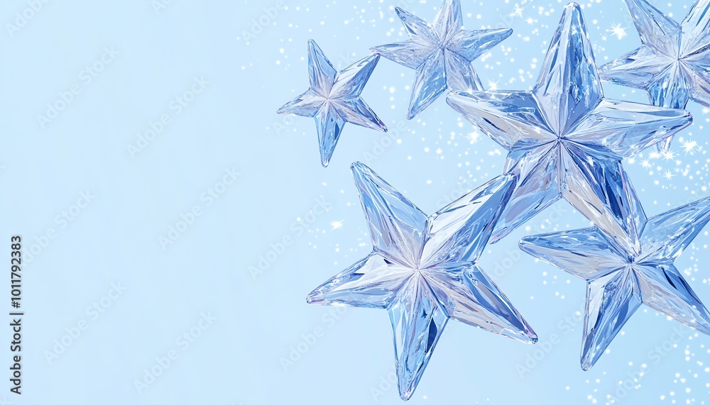 Shimmering ice stars on a soft blue background, creating a magical ...