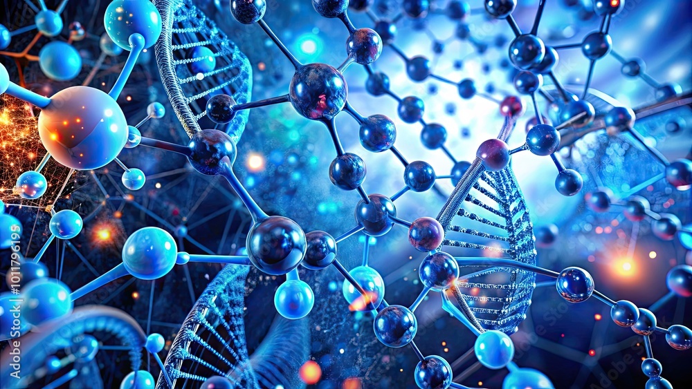 Abstract Science Background with Molecular Structures, DNA Helix, and ...