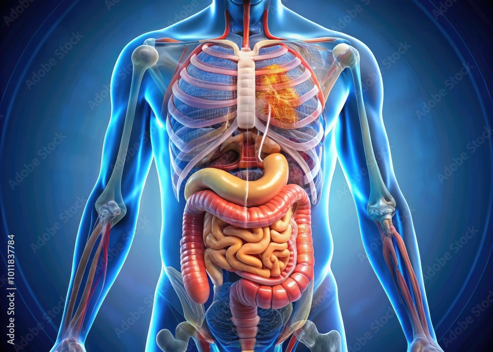 Anatomical Diagram Showing The Location Of The Human Appendix In The