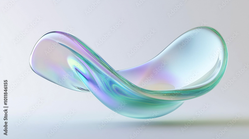 Fluid amorphous glass object floating in mid-air with smooth curves and ...