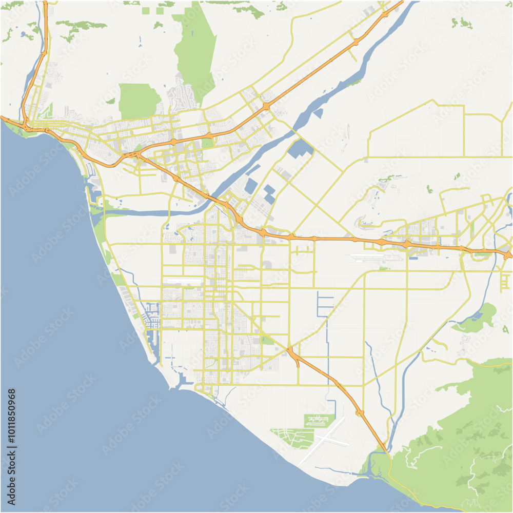 Map of Oxnard in California in a normal road map style. Contains ...