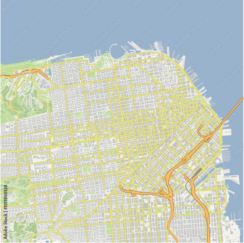 Map of San Francisco Center in California in a normal road map style ...