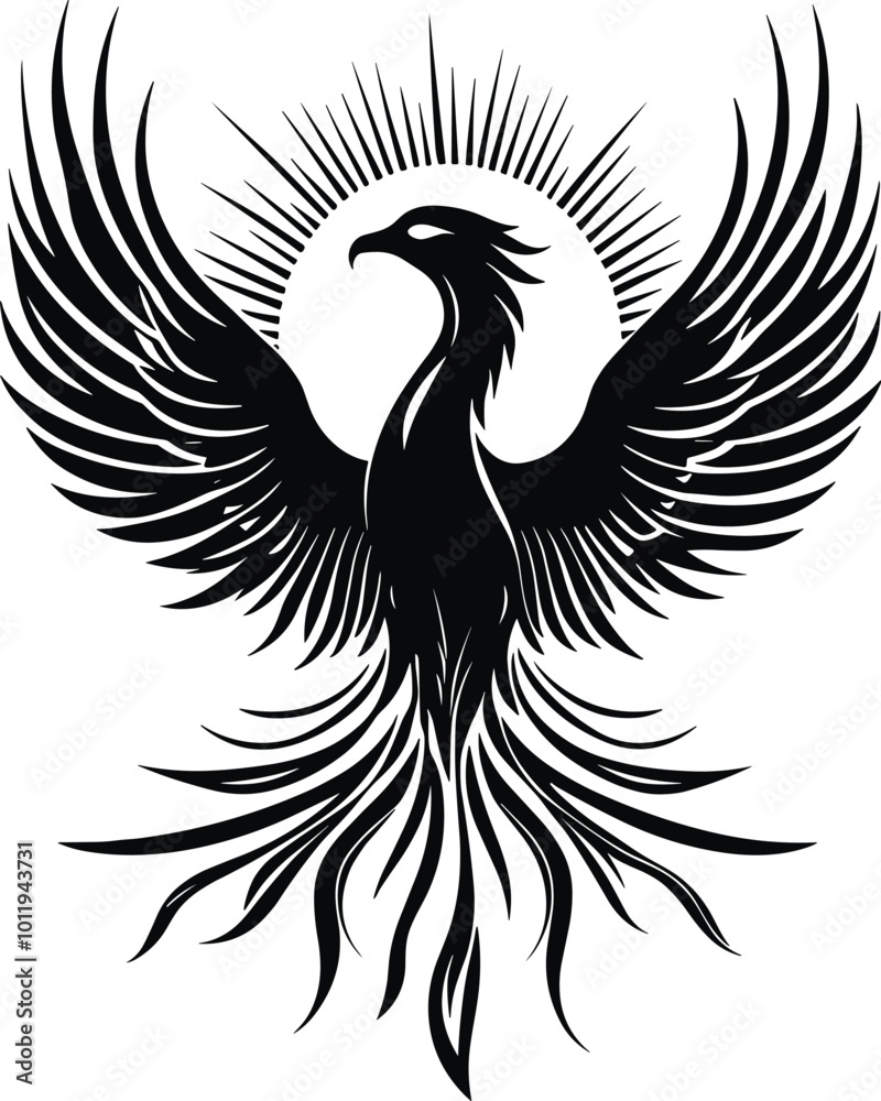 illustrations of a concept myth bird phoenix rising from the ashes ...