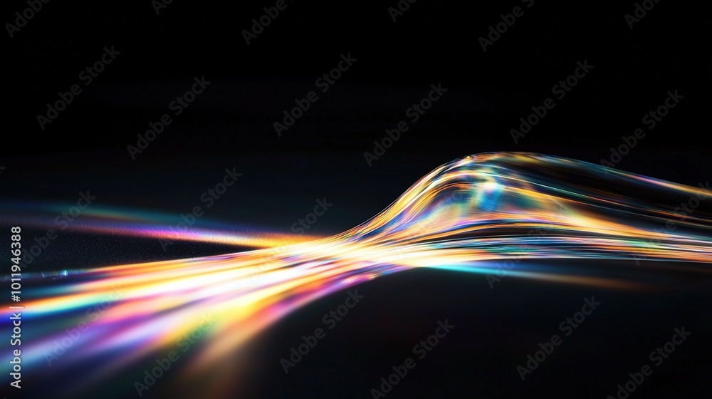 Rainbow light hitting a pure black surface, the light is bent and ...