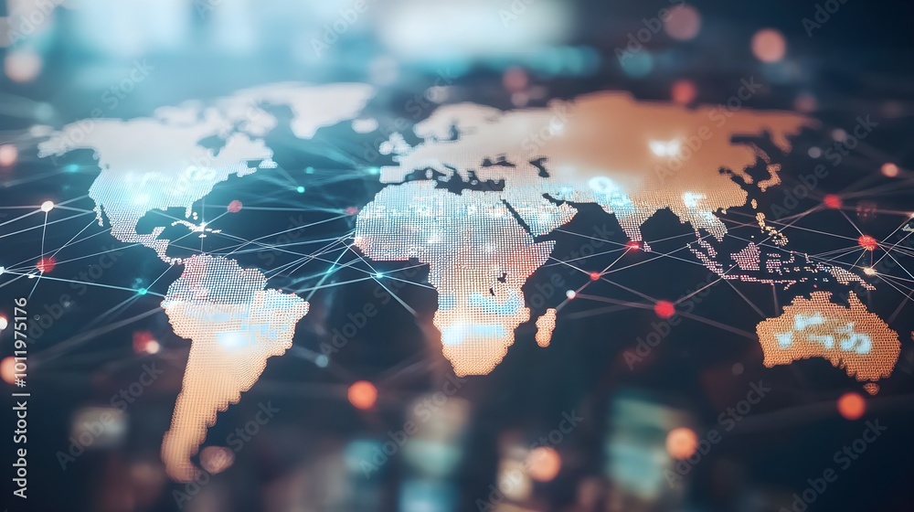 world map overlaid with interconnected lines symbolizing globalization ...
