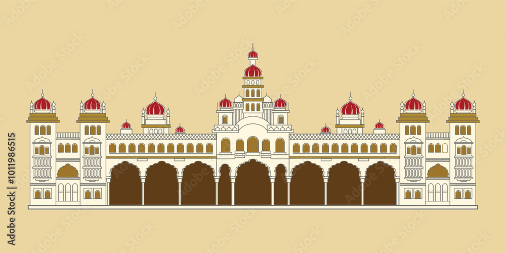 Mysore place vector minimal golden illustration Stock Vector | Adobe Stock