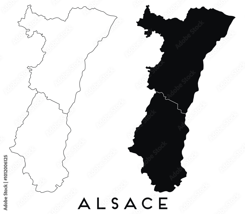 Alsace map of regions districts vector black on white and outline Stock ...