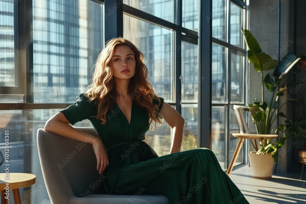 women in full length on heels, elegant knee-length jacket dress with ...