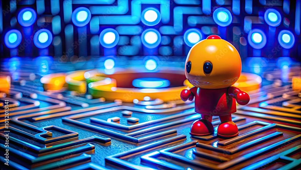 Colorful retro arcade game inspired image featuring a classic maze and ...