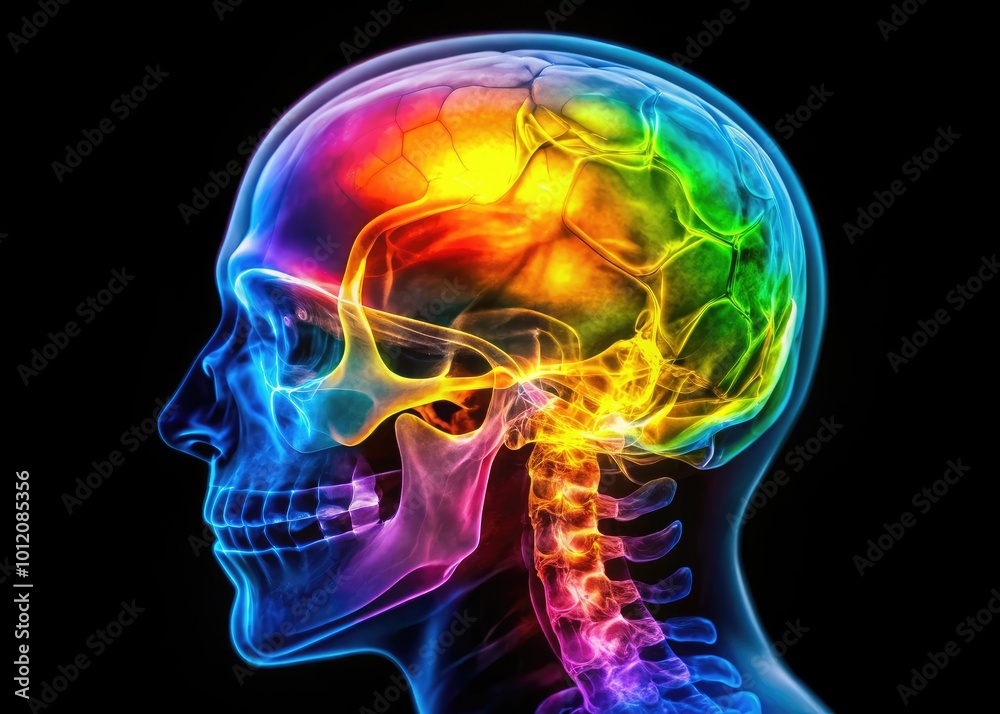 Detailed Head X-Ray Image Showing Cranial Structure and Brain Activity ...