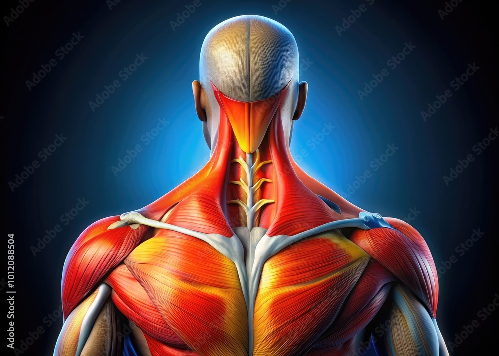 Detailed Illustration of Trapezius Muscle Location and Anatomy for ...