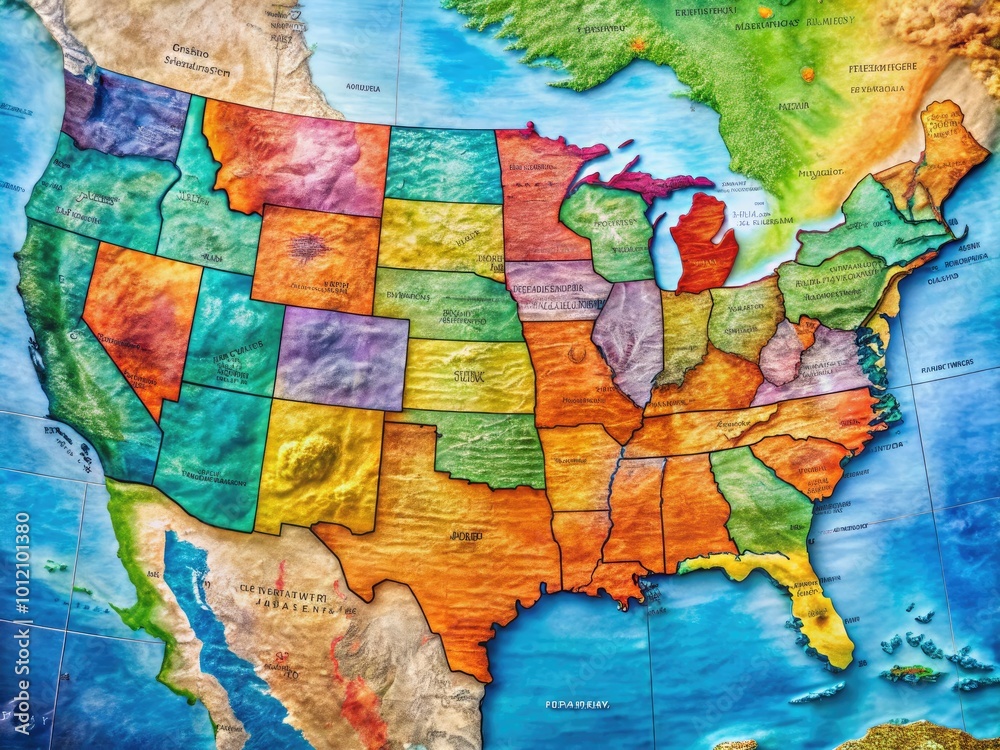 Detailed Map of the United States with State Borders, Names, and ...