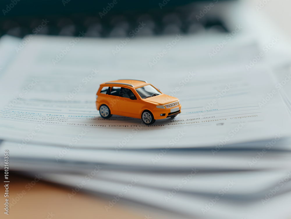 Toy Car on Top of Unsigned Documents | Symbol of Automotive Business ...